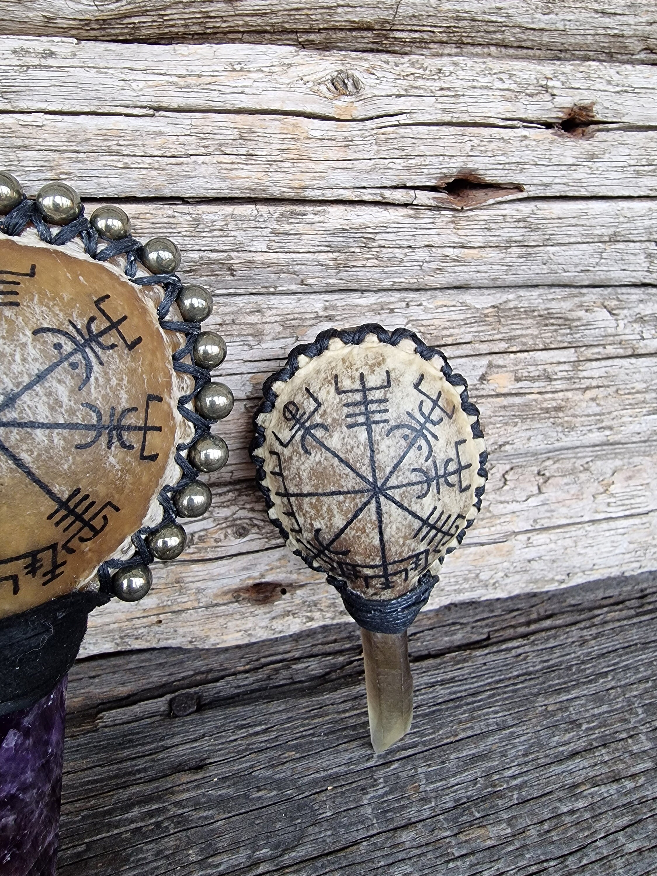 Vegvisir Shamanic Rattle. Unique Leather Maracas. Shamanic Tool ...