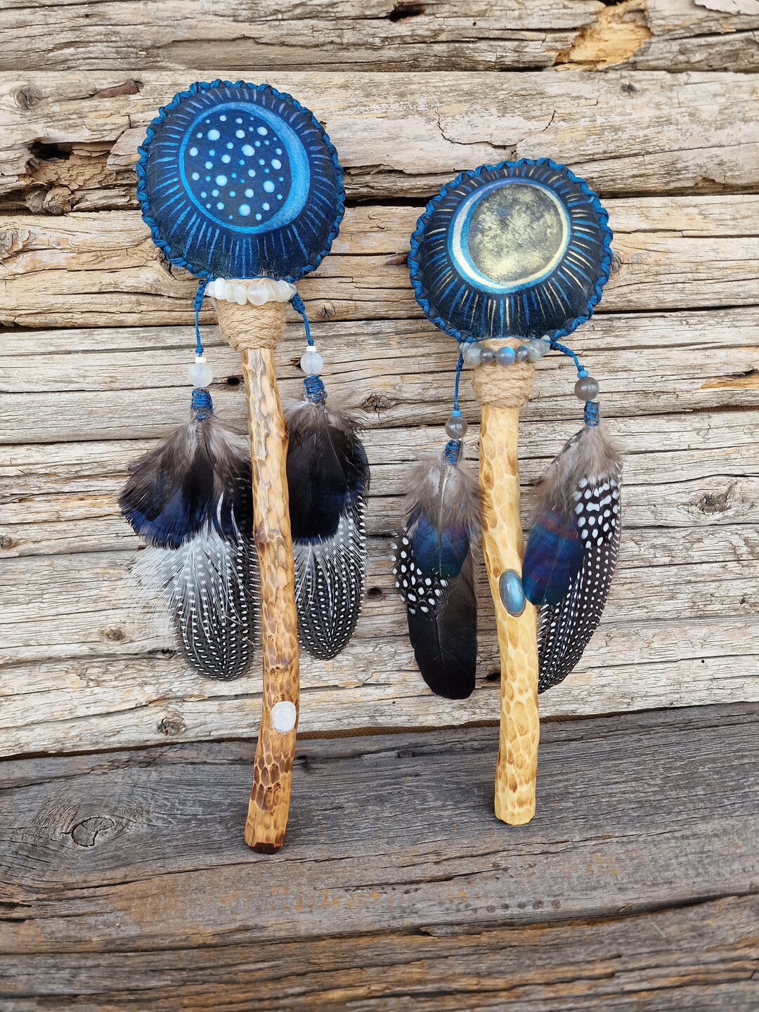 Lunar (moon) Phases Shamanic Rattle.labradorite Leather Maracas ...