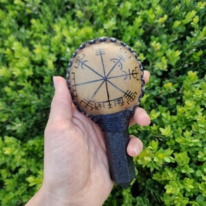 Vegvisir Shamanic Rattle. Unique Leather Maracas. Shamanic Tool ...