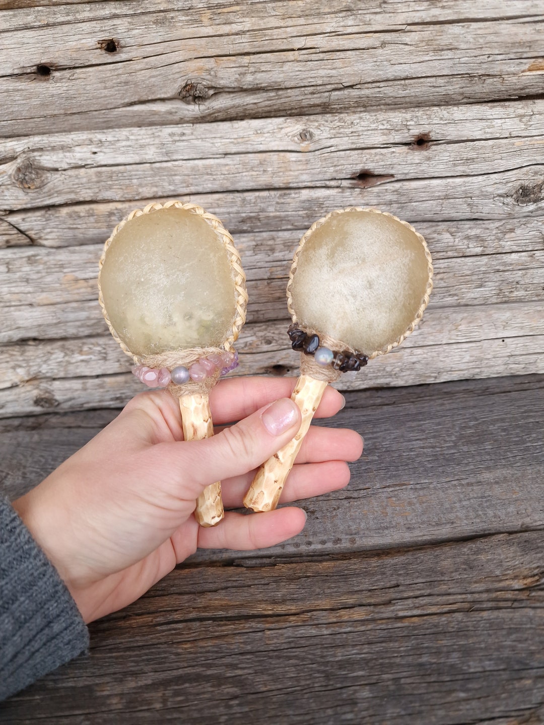 Shamanic Rattle. Unique Leather Maracas. Folk Instrument. Spiritual ...