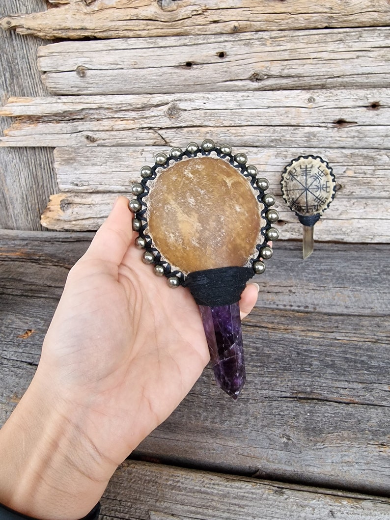 Vegvisir Shamanic Rattle. Unique Leather Maracas. Shamanic Tool ...
