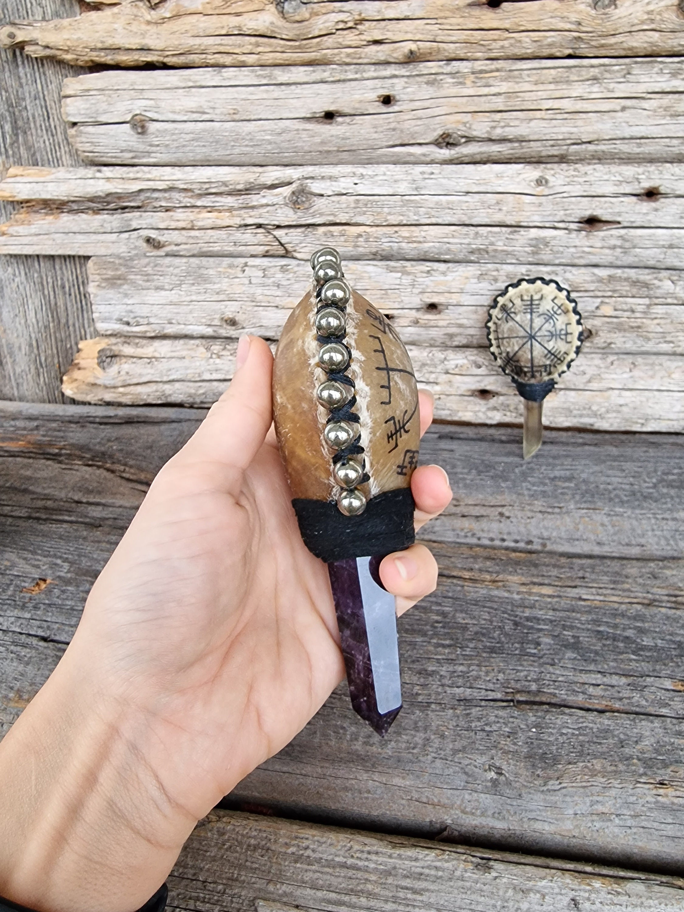 Vegvisir Shamanic Rattle. Unique Leather Maracas. Shamanic Tool ...