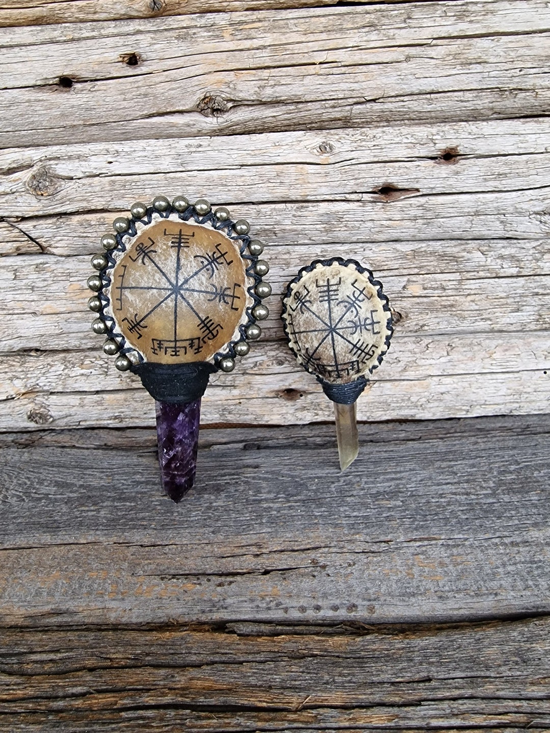 Vegvisir Shamanic Rattle. Unique Leather Maracas. Shamanic Tool ...