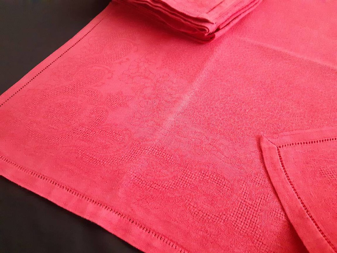 8 Fine Linen Table Napkins Red Coloring - Etsy