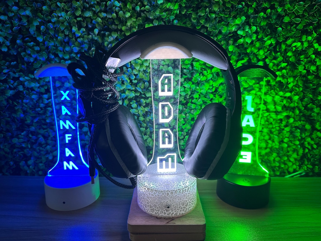 Custom Headphone Stand RGB Light Headset Holder Engraved With Your Name ...