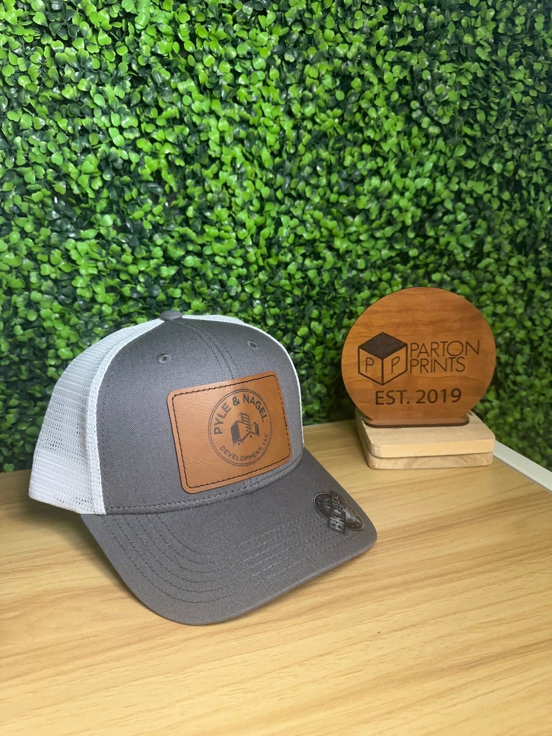 Leather Patch Hat Custom Trucker Personalized Company Brand Logo Text ...