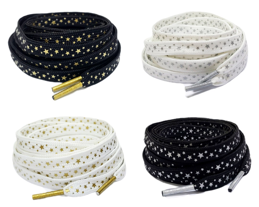 Gold/siver Stars Print Flat Laces for Air Force Jordan 1 Dunk SB Stars ...