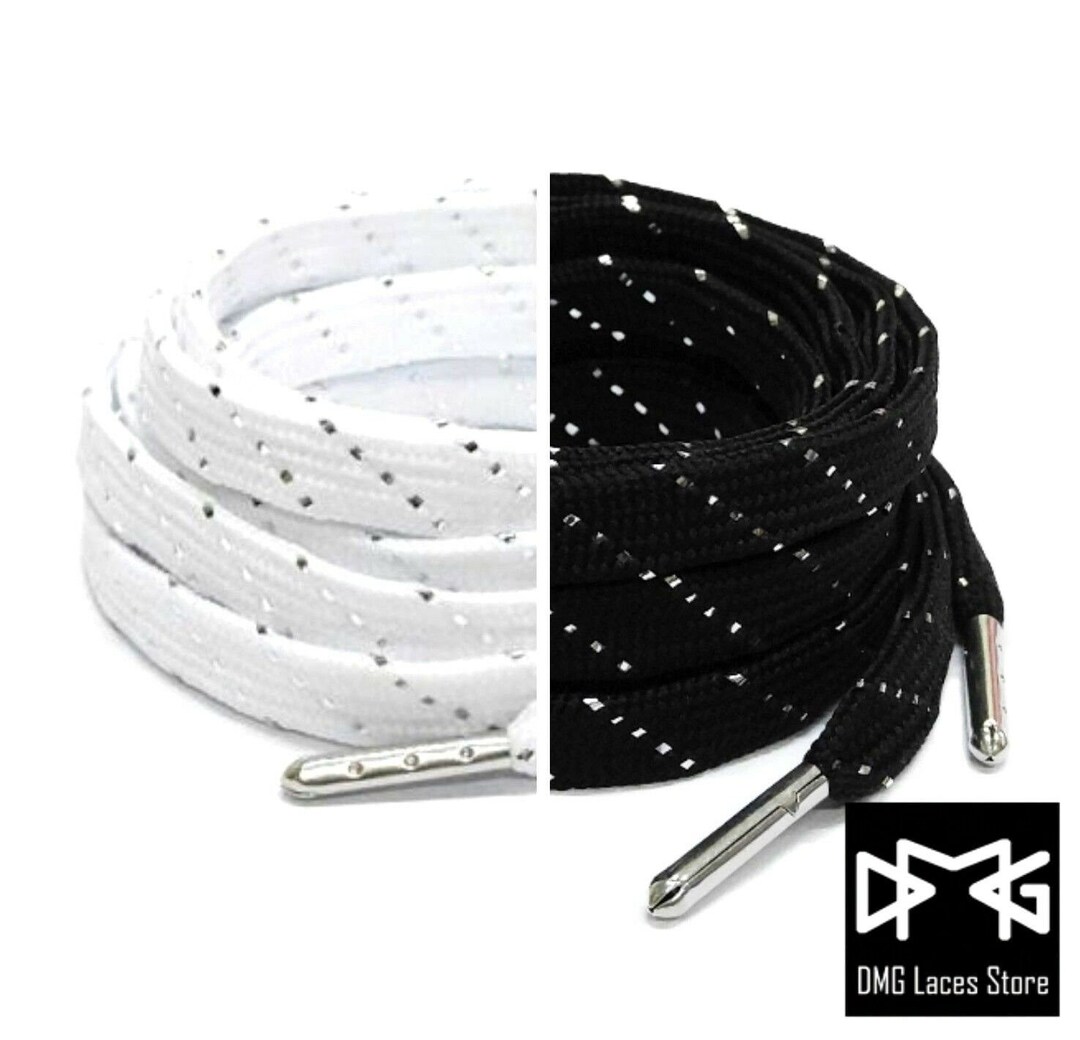 Metallic Silver Thread Flat Shoe Laces for Air AJ Jordan 4 Kyrie Kobe ...