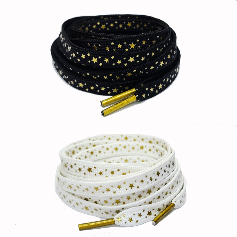 Gold/siver Stars Print Flat Laces for Air Force Jordan 1 Dunk SB Stars ...