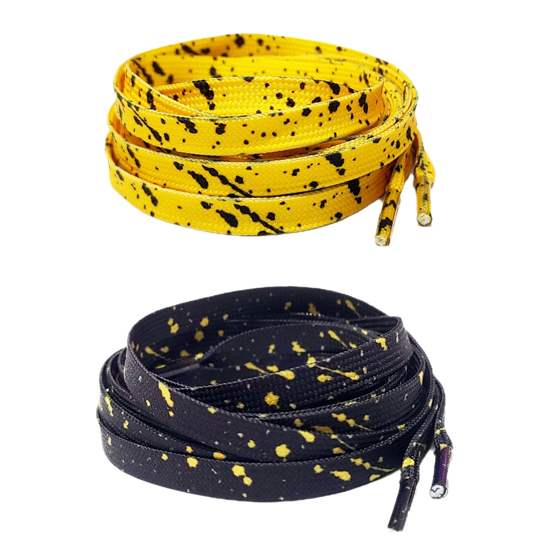 Yellow Black Cement Flat Laces for Air AJ Jordan IV 4 Thunder Lightning ...