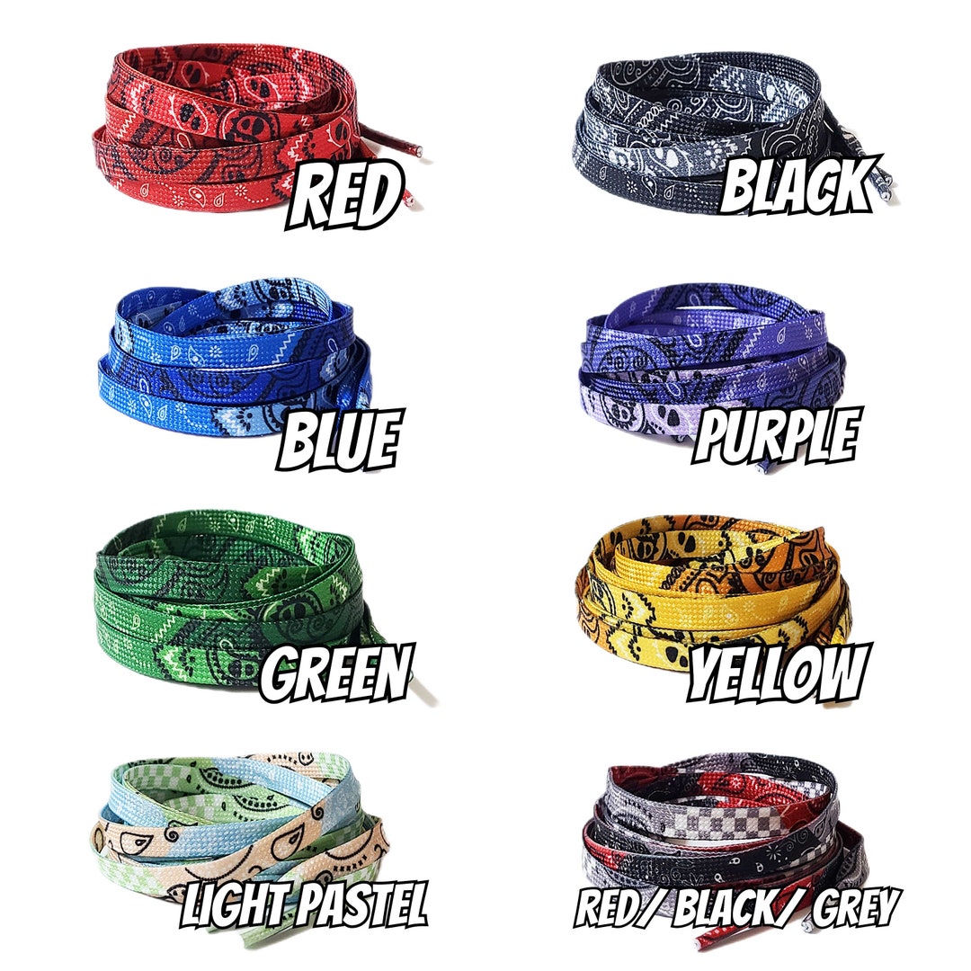 Patchwork Paisley Bandana Flat Sheo Laces Red Blue Purple Black Yellow ...