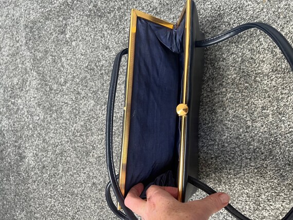 Navy Kelly Bag gold coloured metal detail Mod 60's - Gem