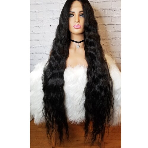 40 Inch Long Black Lace Part Middle Part Wig. Heat Resistant - Etsy