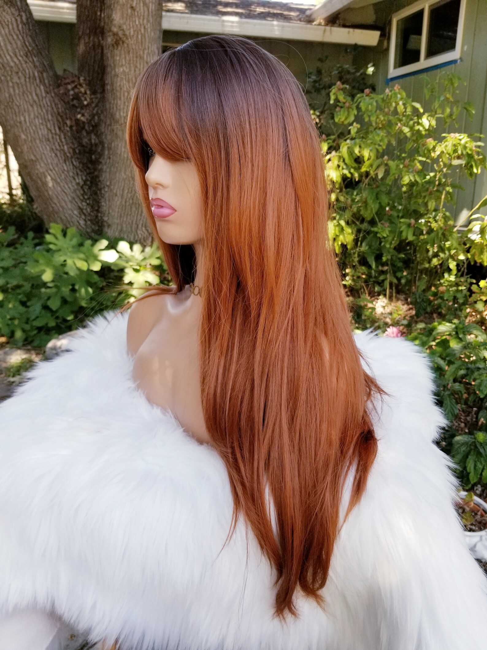Auburn Chestnut Wig Long Ombre With Bangs Synthetic Heat - Etsy