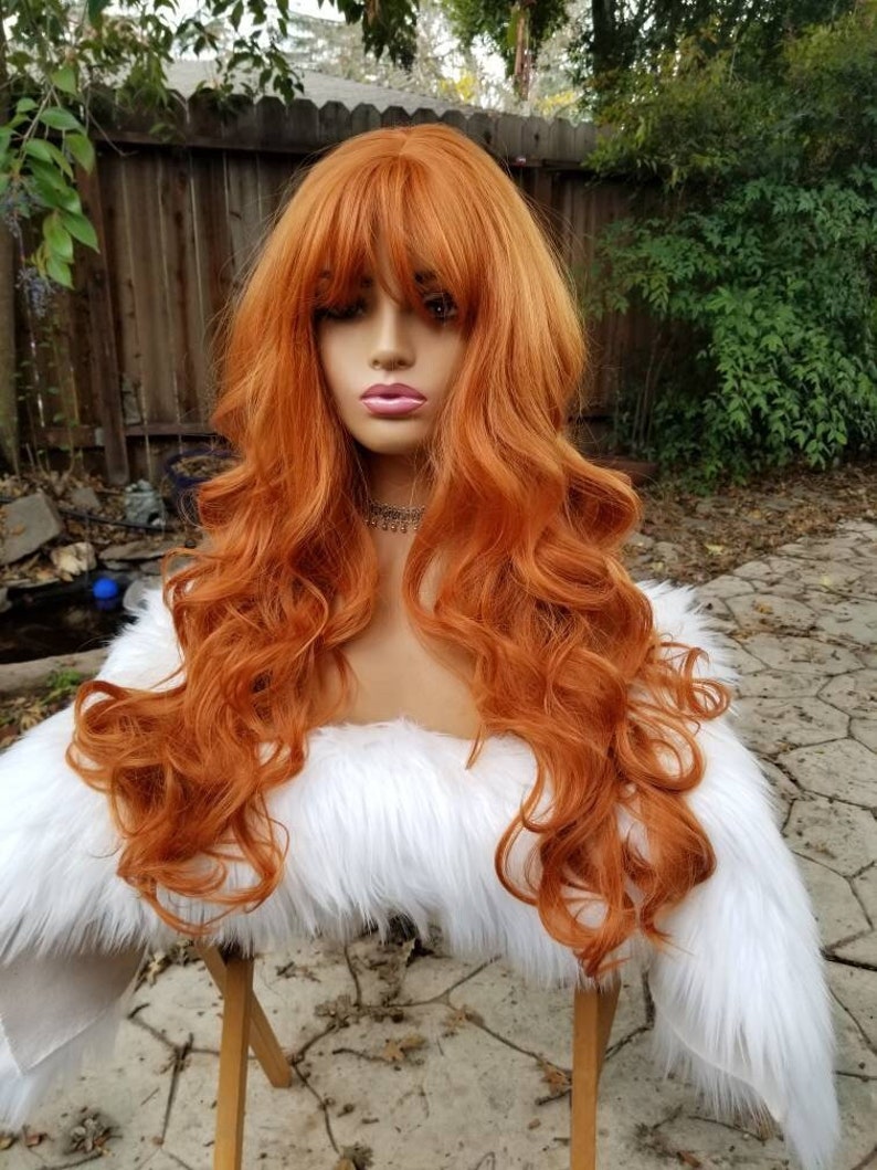 Ginger Orange Wig With Bangs Wavy Curly Long Redhead Wig - Etsy