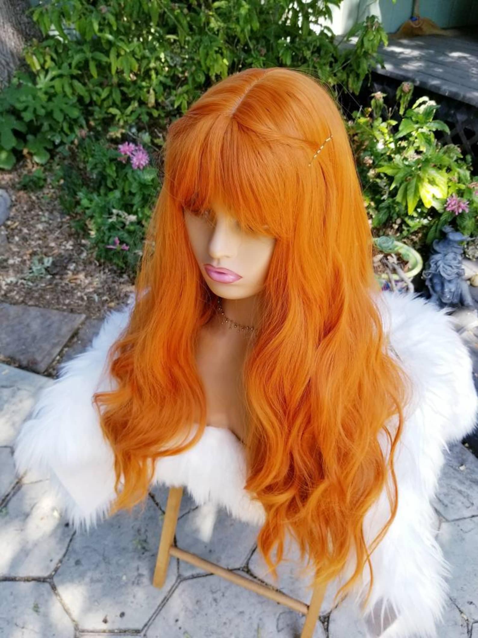 Ginger Orange Wig With Bangs Wavy Long Redhead Wig Copper - Etsy