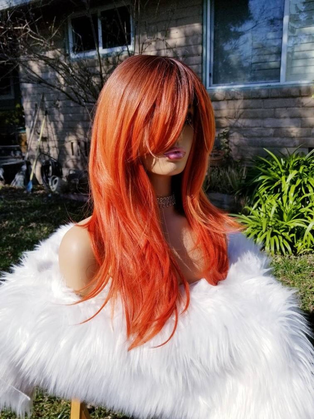 Orange Red Ombre Wigfiery Fire Wig Synthetic With Long - Etsy