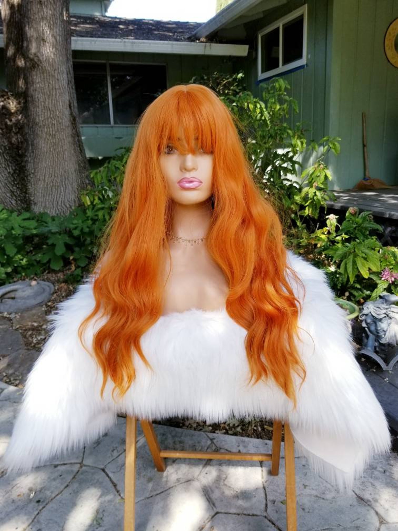 Ginger Orange Wig With Bangs Wavy Long Redhead Wig Copper Etsy