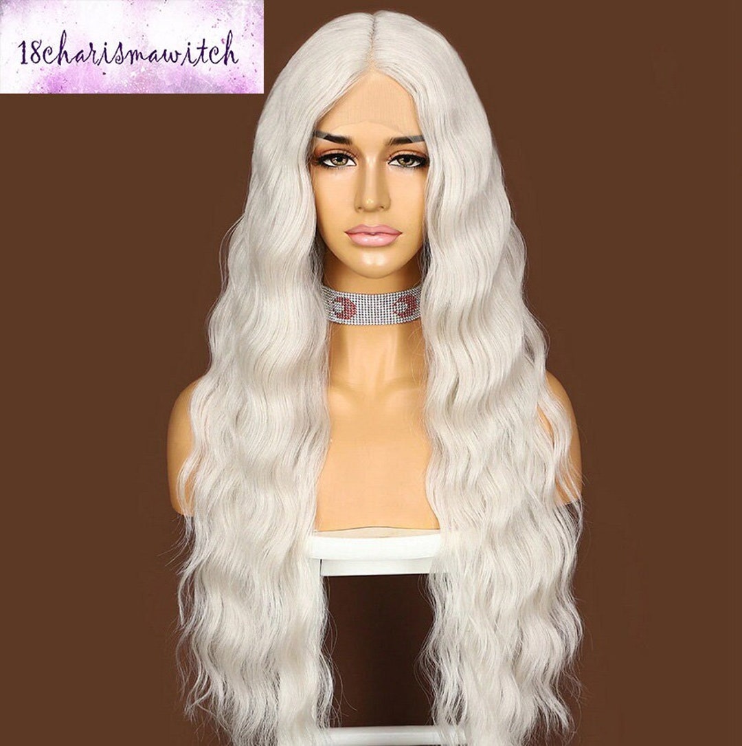 White Silver Wavy Lace Front Wig, Long Synthetic, Daenerys Targaryen ...