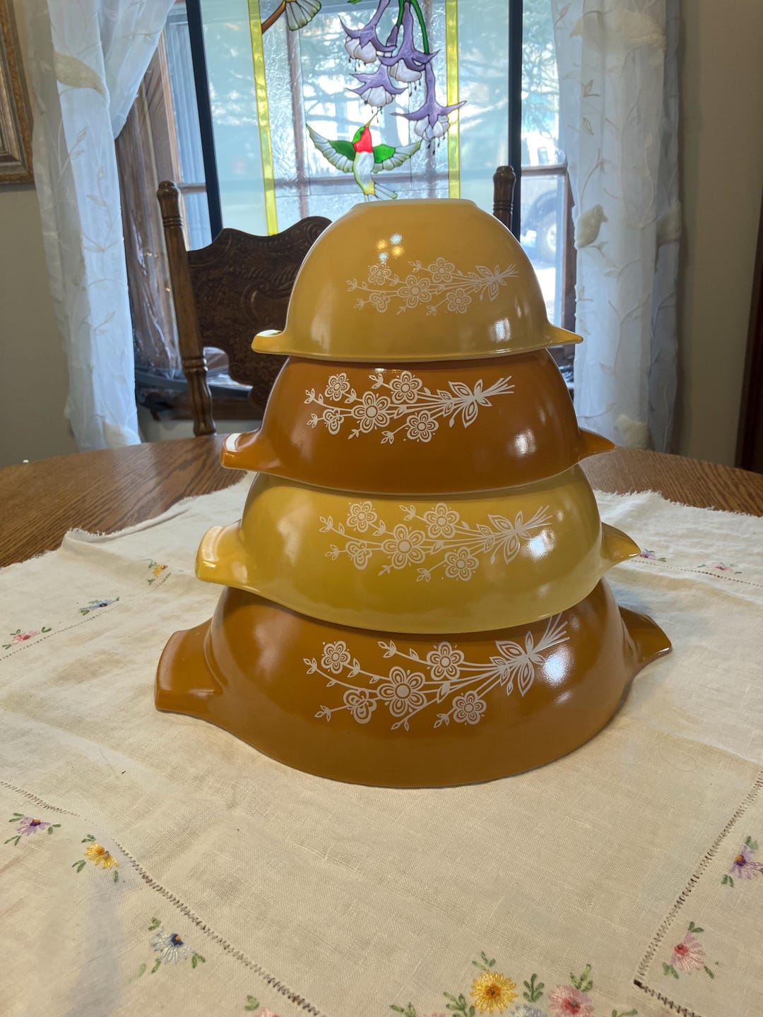 Pyrex SHINY Gold Floral Bouquet Cinderella Bowls #441,442,443 and 444 ...