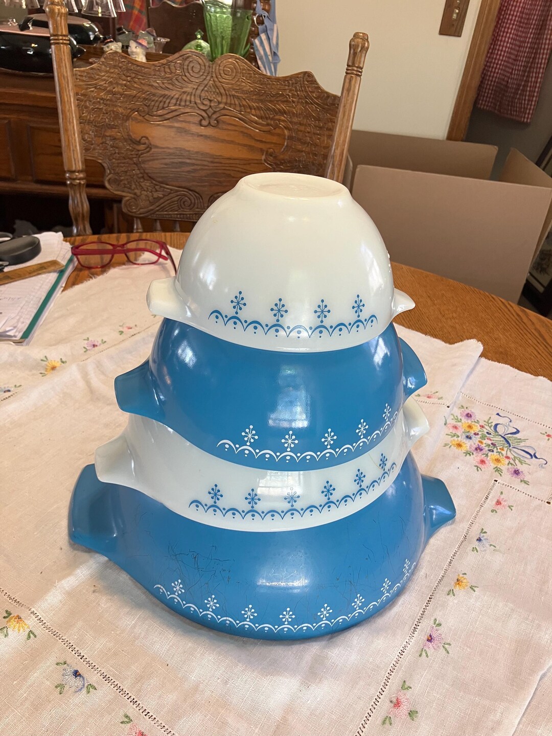 Pyrex Snowflake Garland Cinderella Nesting Bowls “cooks Dream” (4 ...