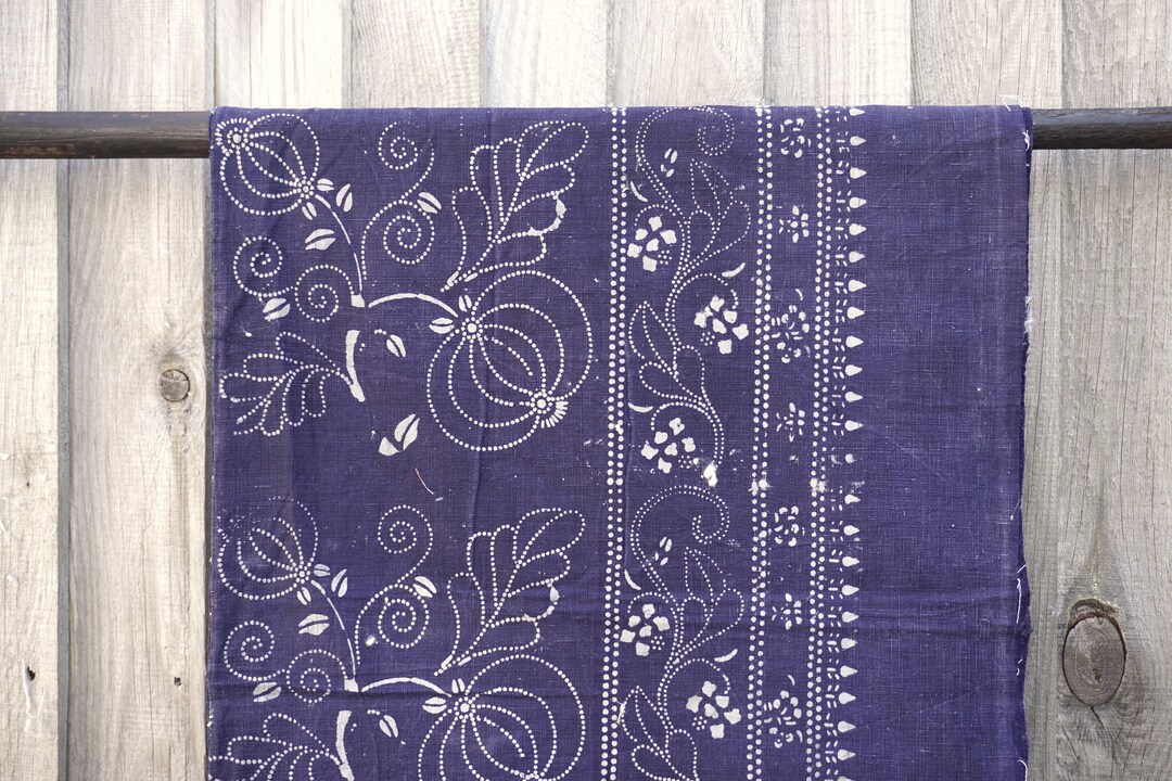 INDIGO BATIK Vintage Chinese Paste Resist Dyed Fabric Folk Textile 762 ...