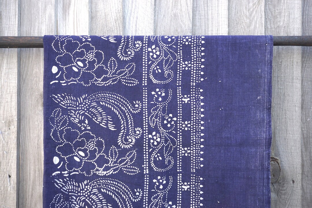 INDIGO BATIK Vintage Chinese Paste Resist Dyed Fabric Folk Textile 764 ...