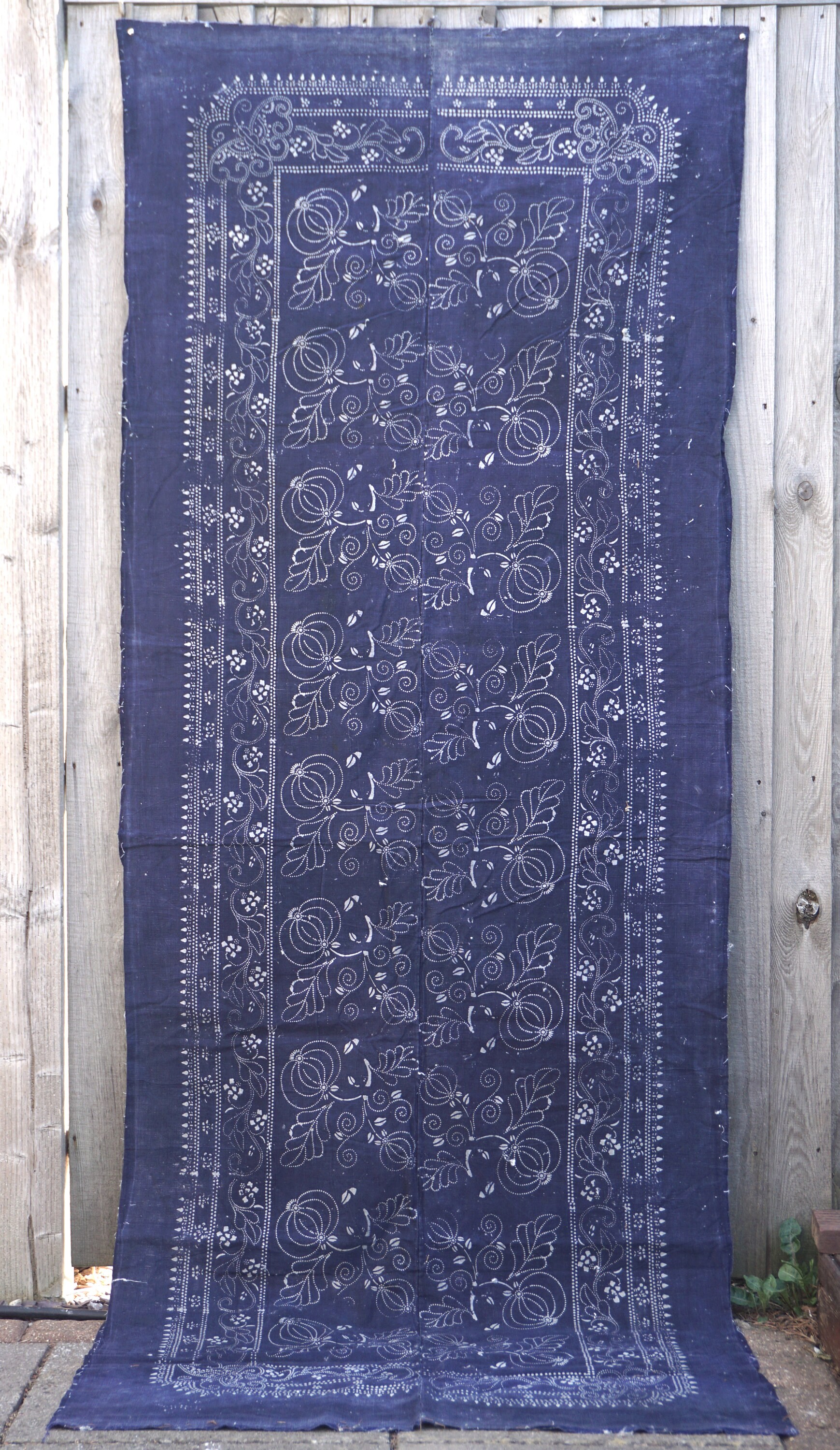 INDIGO BATIK Vintage Chinese Paste Resist Dyed Fabric Folk | Etsy