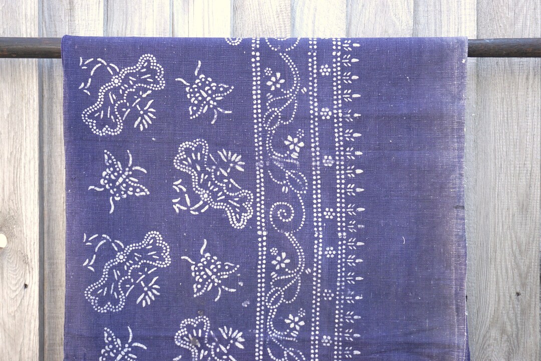 INDIGO BATIK Vintage Chinese Paste Resist Dyed Fabric Folk Textile #756 ...