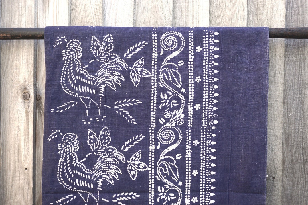 INDIGO BATIK Vintage Chinese Paste Resist Dyed Fabric Folk Textile #761 ...