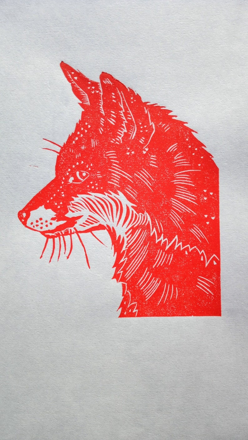 Original Handprinted Linocut Fox - Etsy