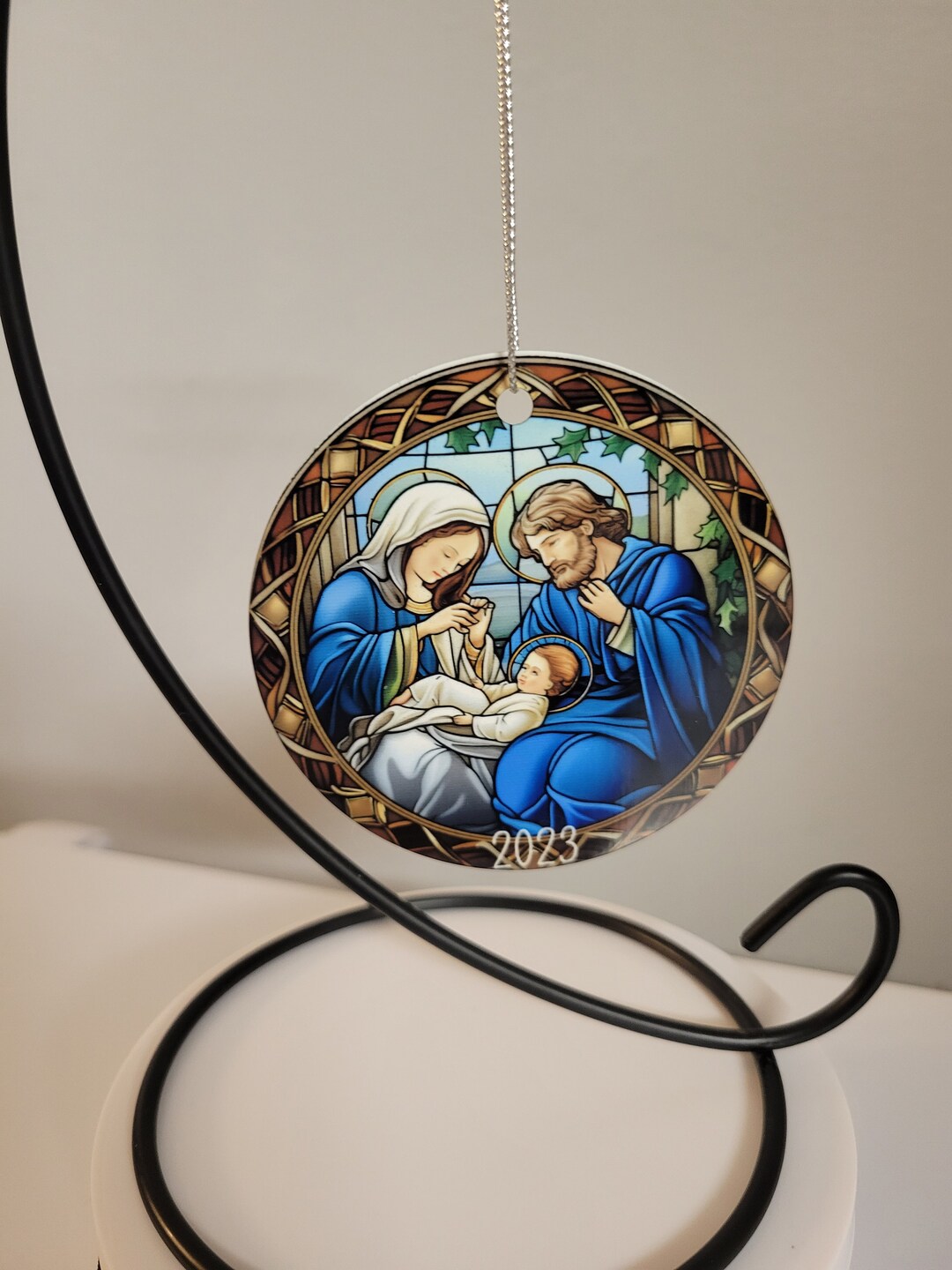 Stained Glass Nativity Christmas Ornament Baby Jesus With Mary and ...