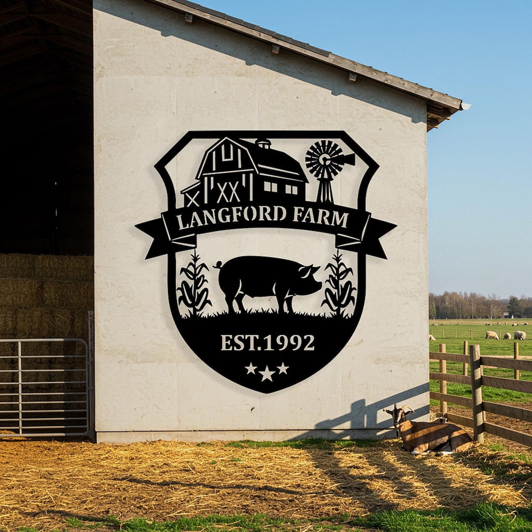 Custom Pig Metal Decor, Pig Barn Wall Art, Pig Farm Outdoor Metal Sign ...