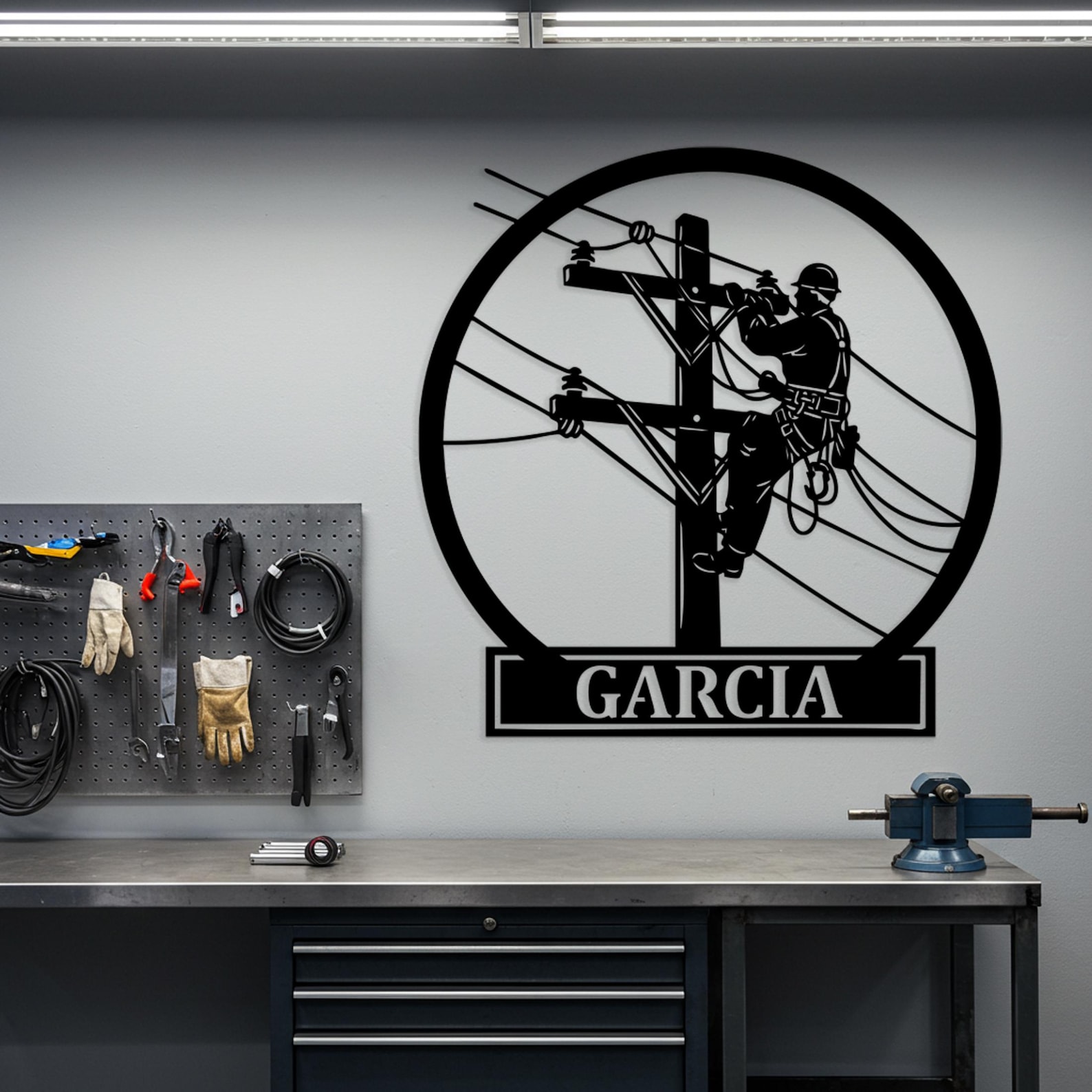 Custom Lineman Metal Sign, Personalized Powerline Worker Wall Art ...