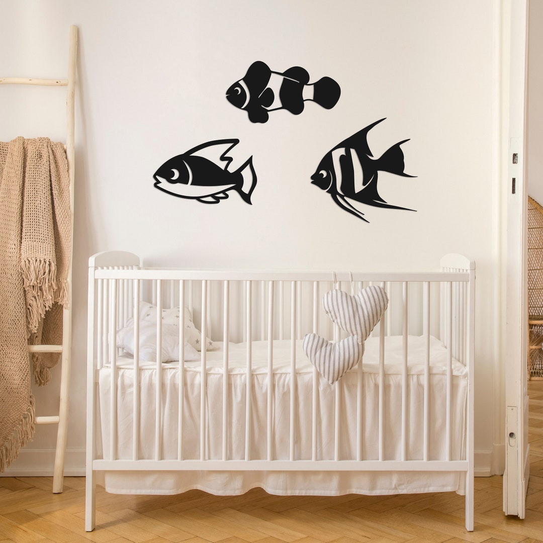 Cute Fish Set Metal Wall Decor, Best Kids Room Decor, Wall Decor Above ...