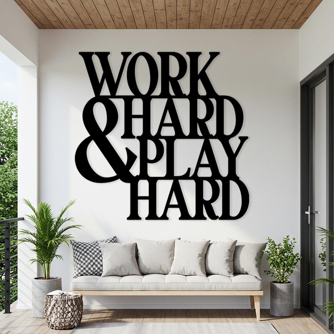 Work Hard & Play Hard Metal Sign, Gym Metal Sign, Metal Workout Quote ...