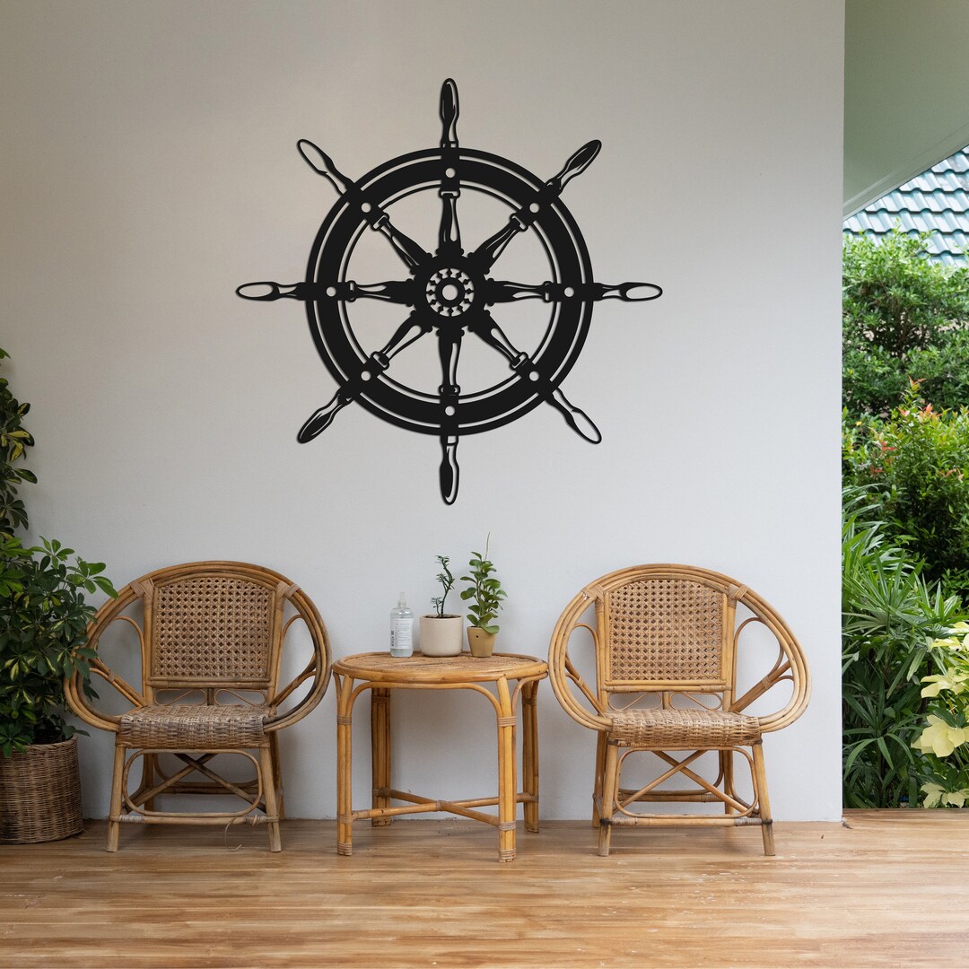 Ship Wheel Metal Wall Decor, Decorative Ships Wheel, Ocean Wall Art ...