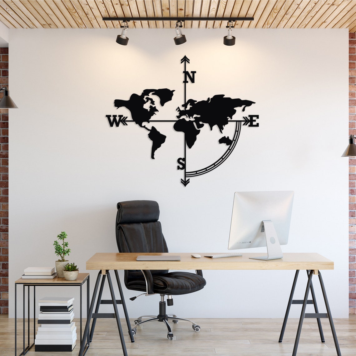 World Map Metal Wall Decor, Large World Map Wall Art, Compass Wall ...