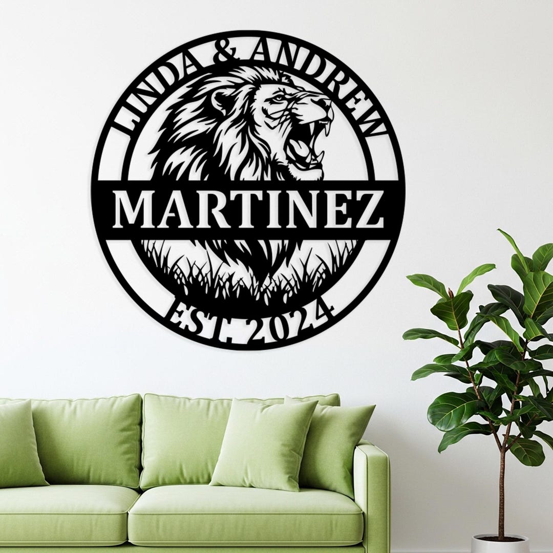 Personalized Family Name Metal Sign, Custom Last Name Decor, Lion ...