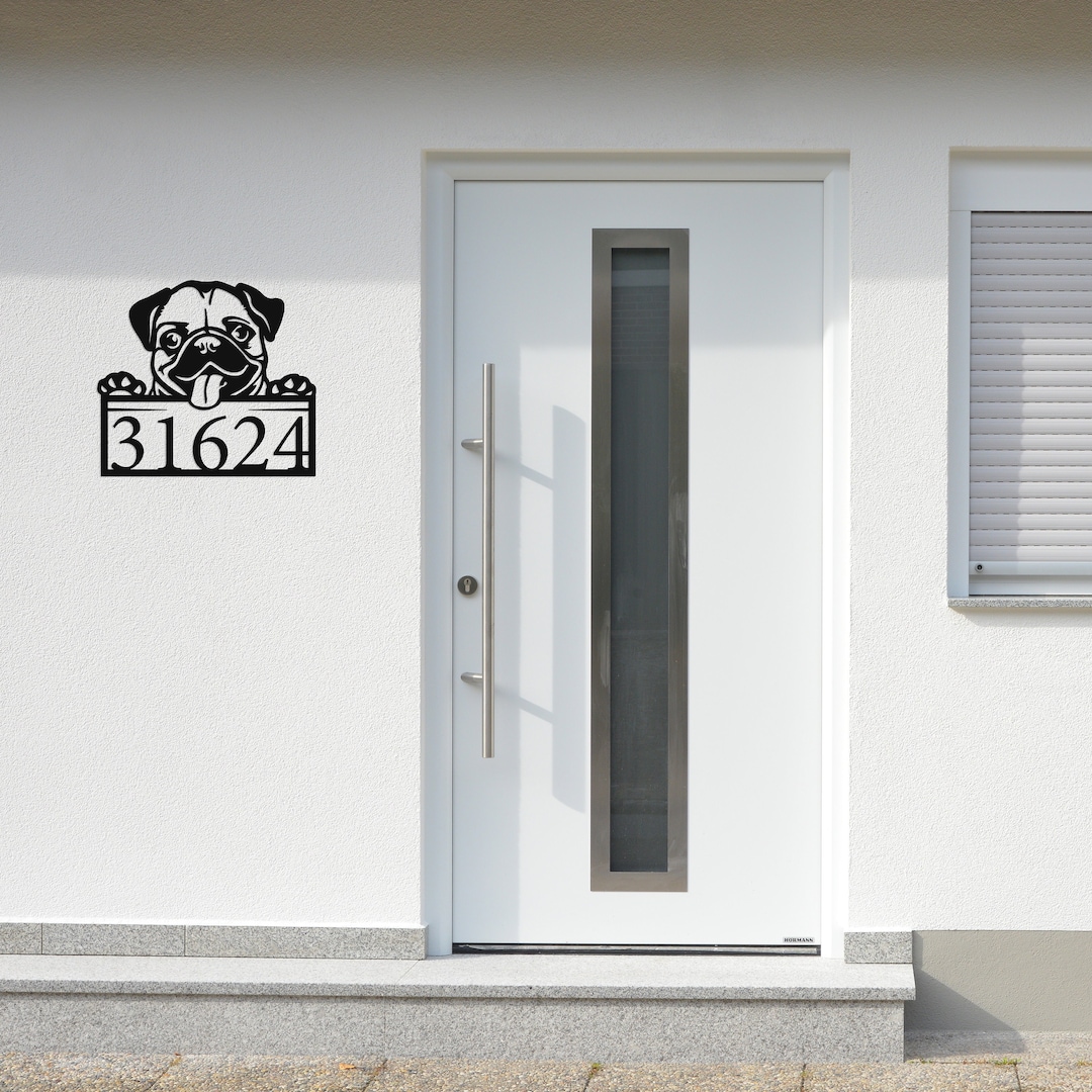 Pug House Number Custom Metal Sign, Pug House Number Signs, Gifts for ...