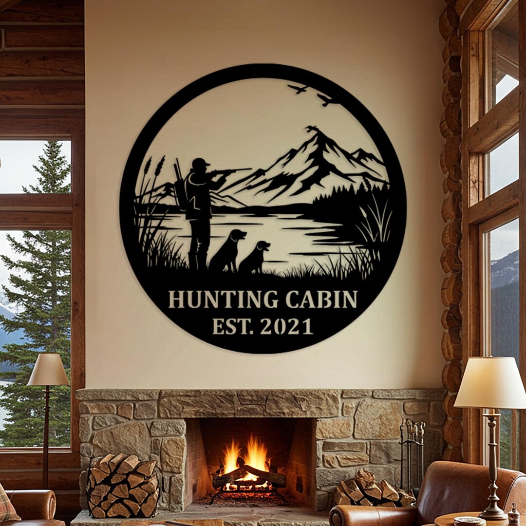 Custom Hunting Cabin Metal Sign, Personalized Hunter Wall Art, Mountain ...