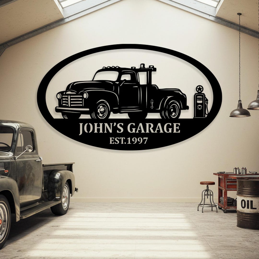 Custom Tow Truck Metal Sign, Personalized Auto Shop Wall Art, Retro ...