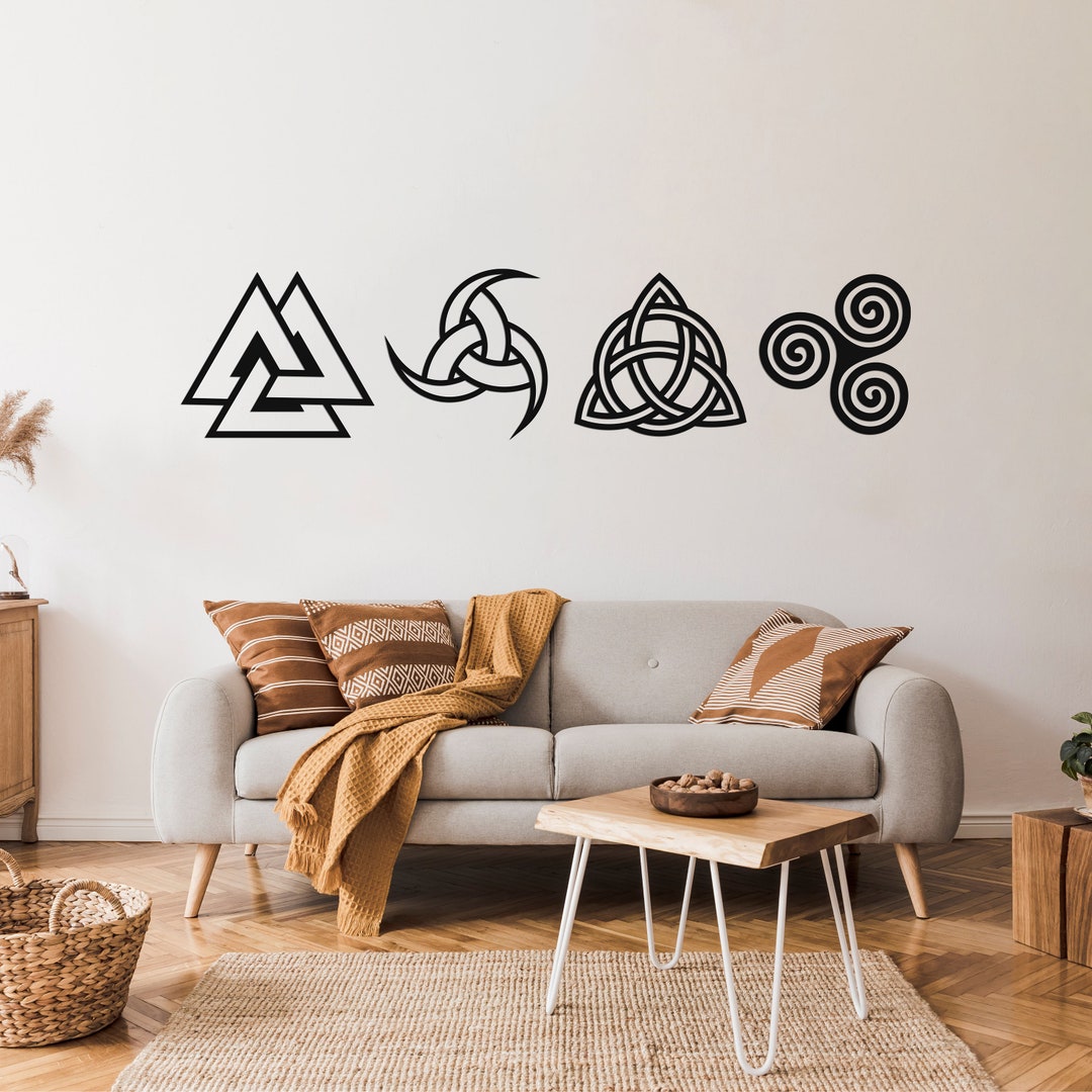 Viking Symbols Set Metal Wall Art, Modern Scandinavian Decor, Valknut ...