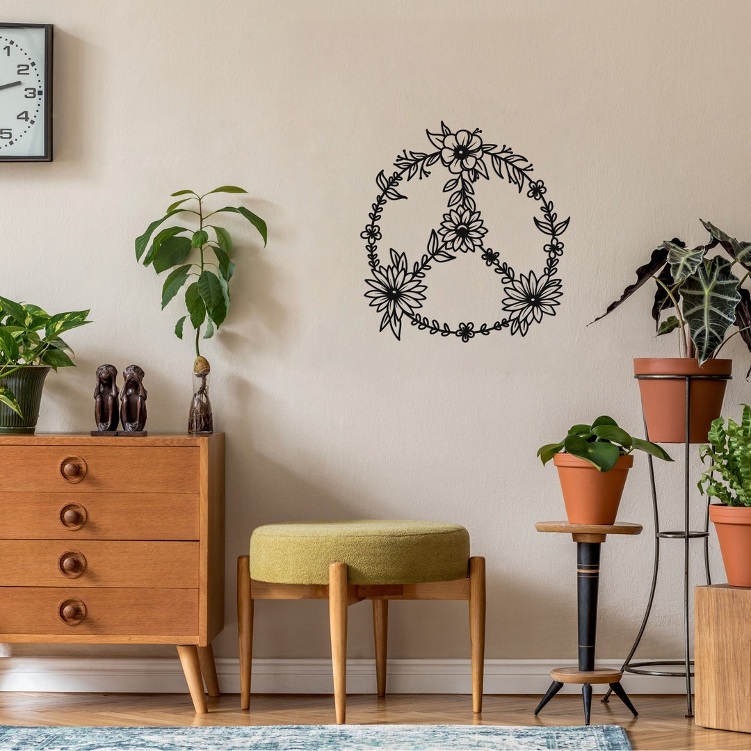 Metal Peace Sign, Floral Peace Sign, Large Floral Wall Art, Peace ...