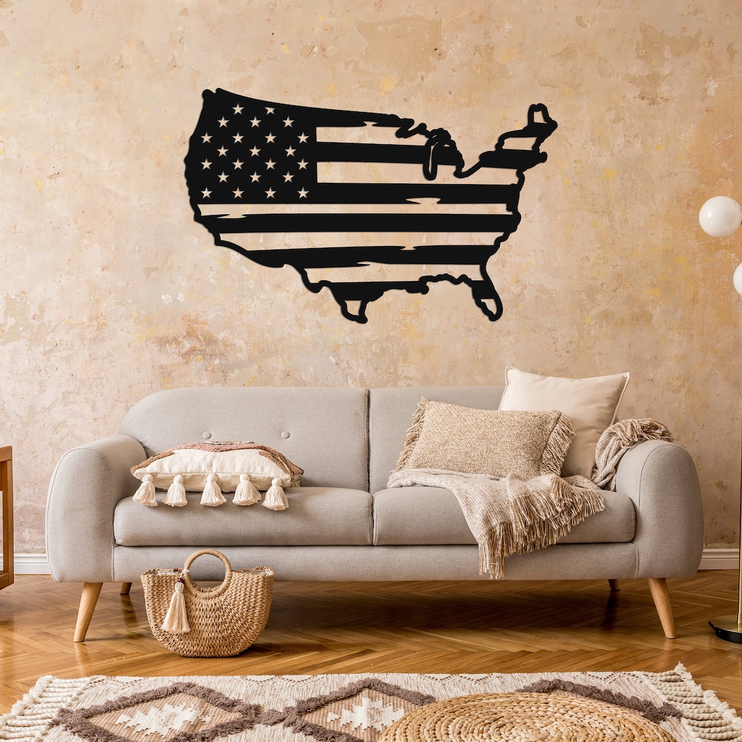 Metal American Flag Wall Art, Rustic American Flag Metal Sign, Outdoor ...