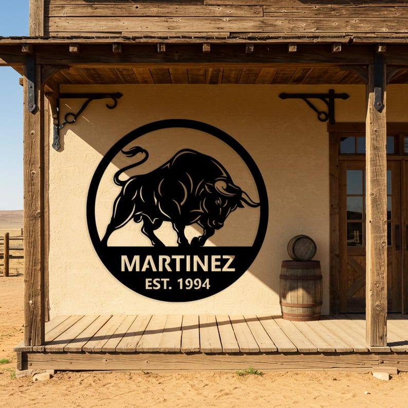 Custom Western Bull Metal Sign, Personalized Bull Ranch Wall Art, Bull ...