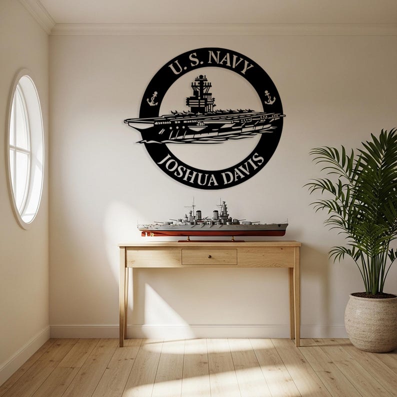 Custom U.S. Navy Metal Sign, Personalized Aircraft Carrier Wall Art ...