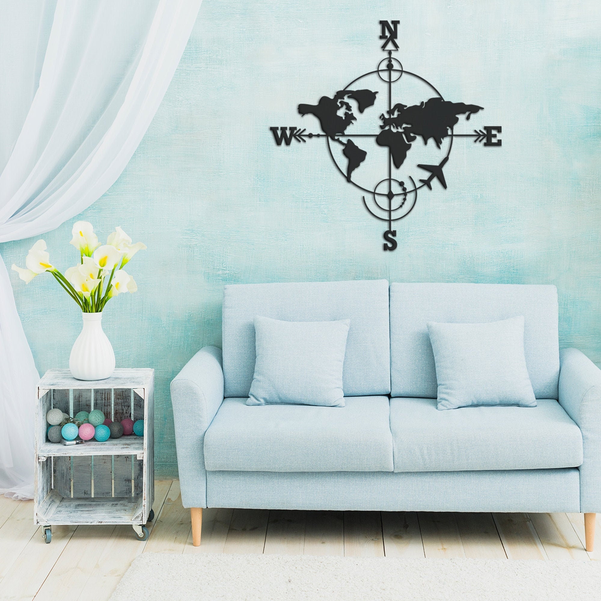 Wall Décor World Map Steel World Map XL Compass Metal World Map Big ...