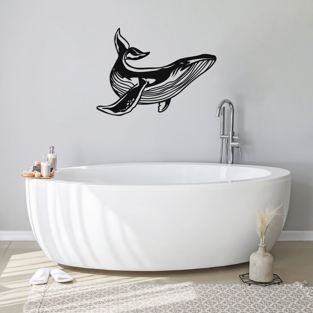 Silhouette Whale Metal Wall Decor, Large Ocean Bathroom Decor ...