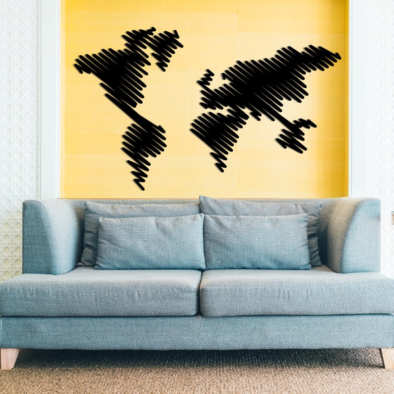 Scribble Metal World Map Wall Art Metal Wall Decor Metal | Etsy
